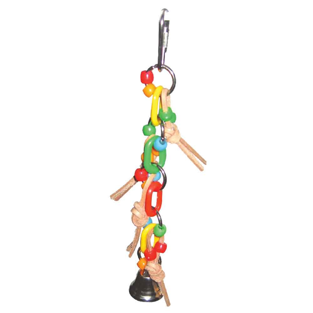 Happy Beak Bird Toy - Plastic Chain w Leather & Bell | thatpetplace.com