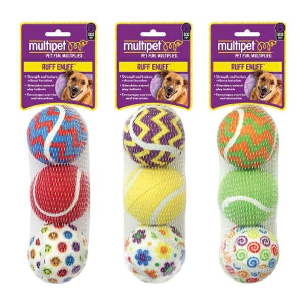 Multipet - Tennis Balls Dog Toy Asst 2.5in 3pk | thatpetplace.com