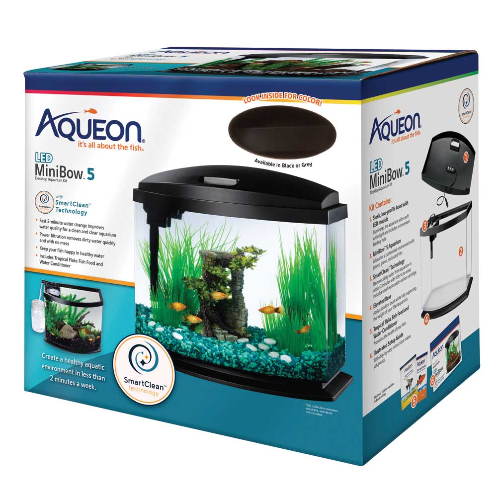 Aqueon - 5G Mini Bow LED SmartClean Aquarium Kit Black | thatpetplace.com