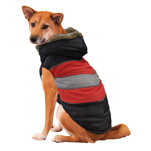 Fashion Pet - Diagonal Puffy Stripe Coat - Red - XS | thatpetplace.com
