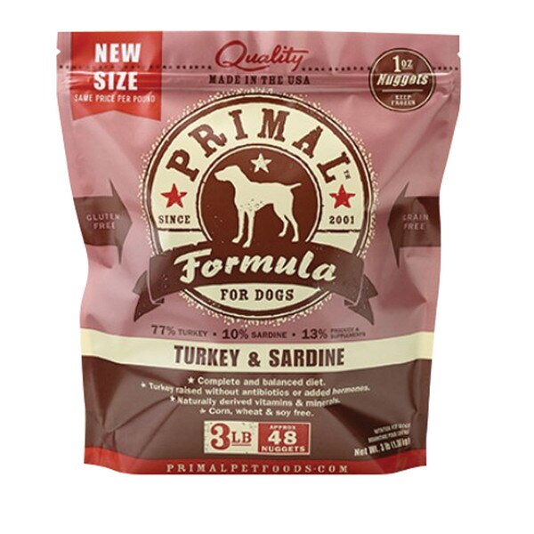 PRIMAL - FROZEN RAW TKY & SARDINE NUGGETS DOG FOOD 3LB | thatpetplace.com