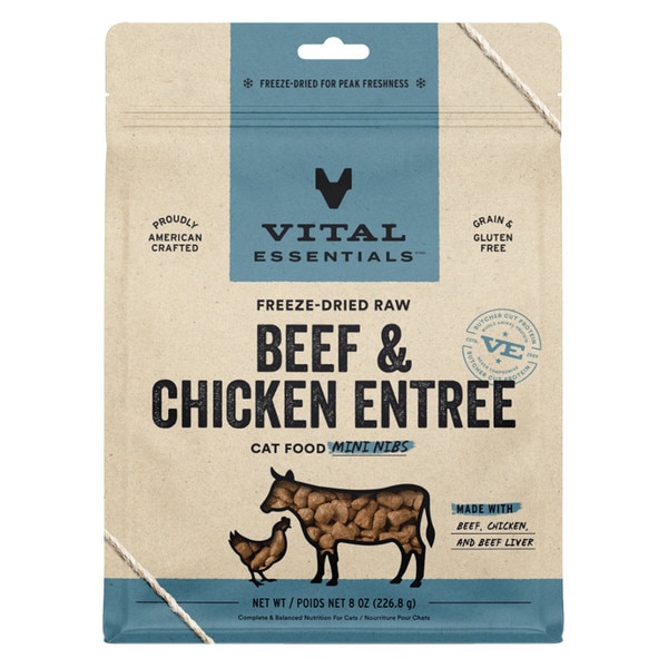 Vital Essentials - FD Crunchy Nibs Beef & Chicken Cat Food 8oz ...